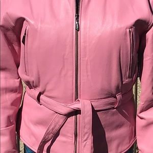 Marcia | Jackets & Coats | Euc Marcia Pink Leather Zipper Belted Jacket ...